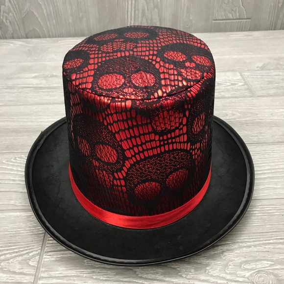 Accessories | Red Lace Skeleton Top Hat | Poshmark